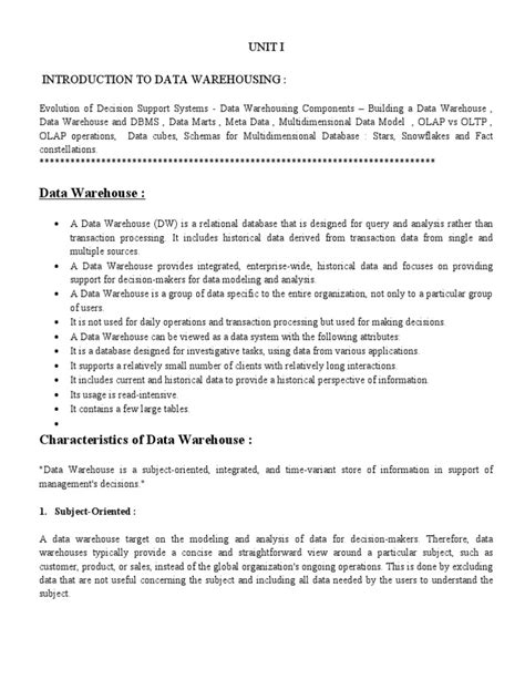 unit i pdf data warehouse metadata