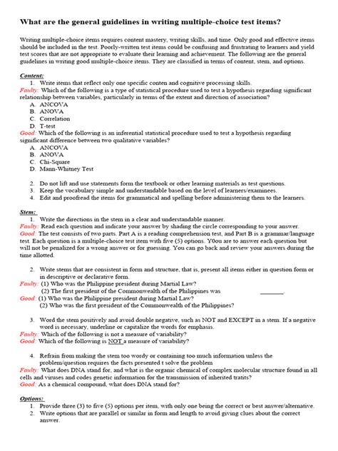 General Guidelines In Writing Multiple Choice Test Format Pdf