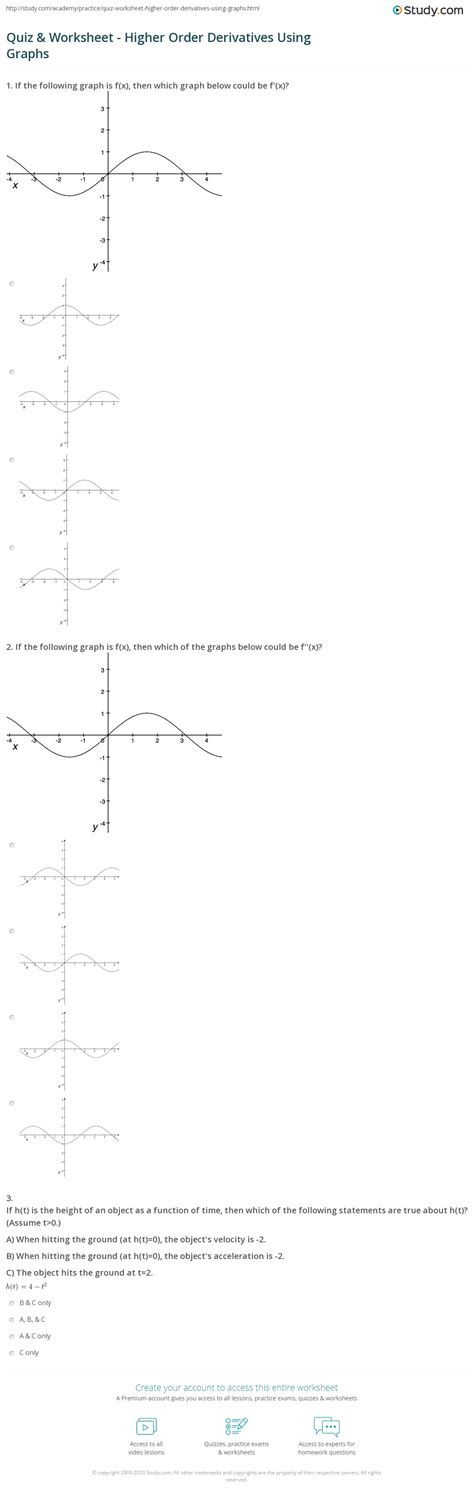Quiz And Worksheet Higher Order Derivatives Using Graphs