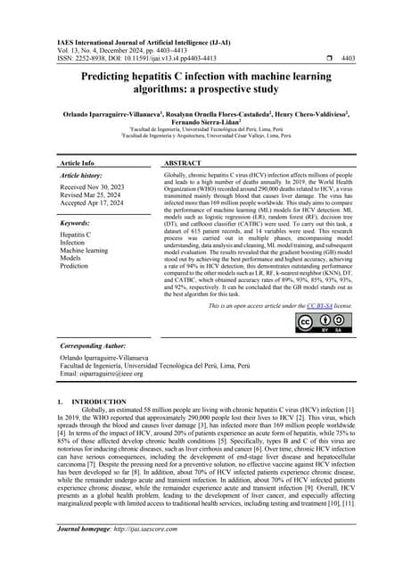 Predicting Hepatitis C Infection With Machine Learning Algorithms A