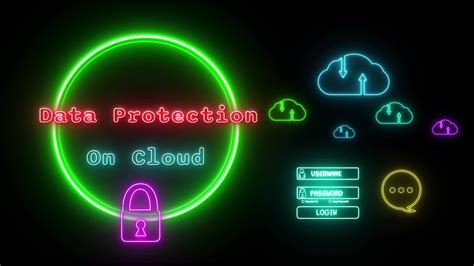 Data Protection On Cloud Neon Red Green Fluorescent Text Animation Green Frame On Black