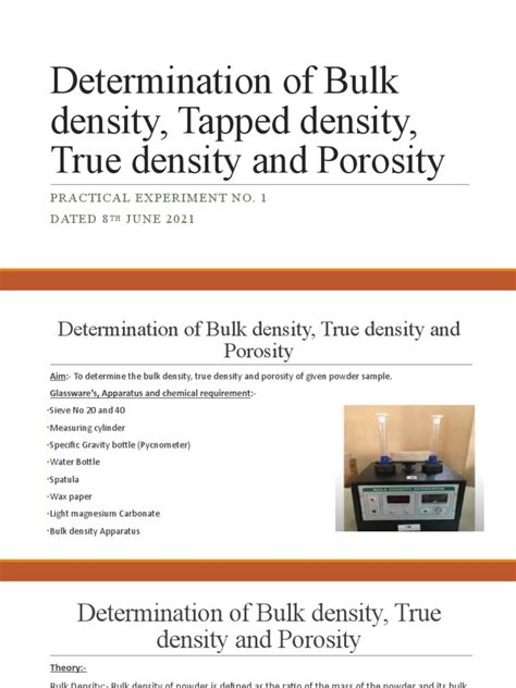 Determination Of Bulk Density True Density And Pdf Density Porosity