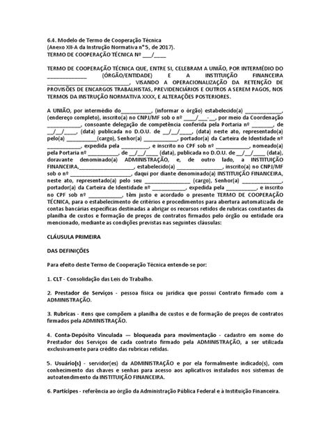 Anexo X Modelo Do Termo De Cooperacao Tecnica Pdf Administração