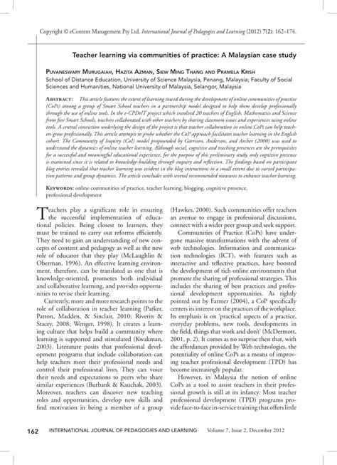 Pdf Teacher Learning Via Communities Of Practice