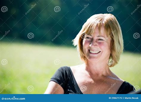 Smiling Mature Woman Outdoor Portrait Stock Image Image Of Attractive