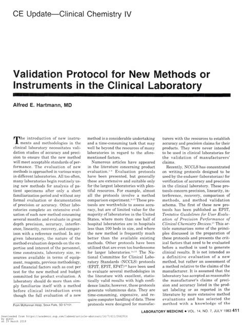 Validation Protocol For New Methods Or Instruments In The Clinical Laboratory Pdf Standard Validation Protocol For New Methods Or Instruments In The Clinical Laboratory Pdf Standard
