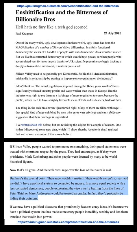 Paul Krugman Enshittification And The Bitterness Of Billionaire Bros