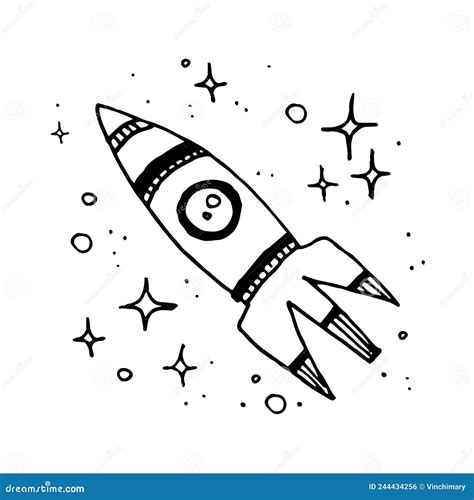 Spaceship Doodle Illustration In Space Stock Vector Illustration Of