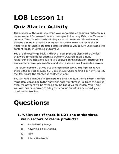 Btec Tech Award Creative Media Production Component 1 Lesson