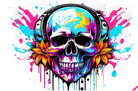 두개골 그래피티 배경 두개골 그라피티 벽지 두개골 그리피티 패턴 그래피티 바탕 그래피티 예술 그래피티 뒷면 인공지능 생성 프리미엄 Ai 생성 이미지