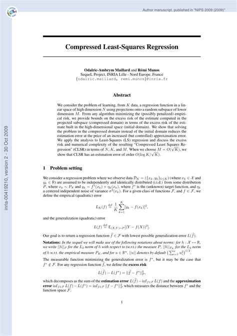 Pdf Compressed Least Squares Regression