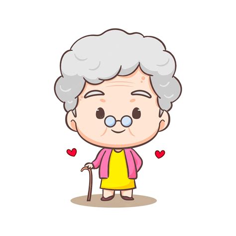 Premium Vector Cute Grandmother Cartoon Character Grandma With Cane