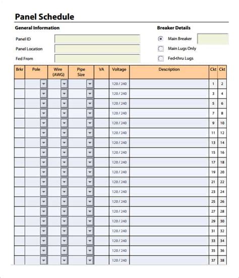 Panel Schedule Templates Word Excel
