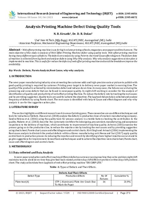 Pdf Irjet Analysis Printing Machine Defect Using Quality Tools