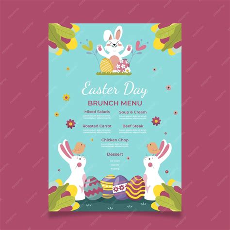 플랫 부활절 브런치 메뉴 템플릿 무료 벡터