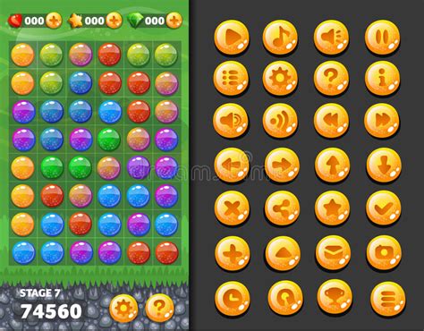 Game UI Set Buttons Interface Stock Vector Illustration Of Mobile Element