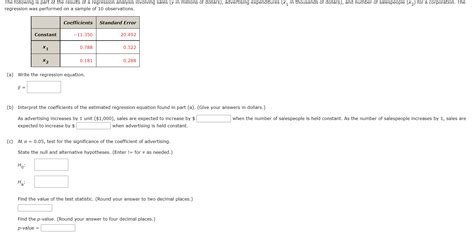 Solved Regression Was Performed On A Sample Of 10