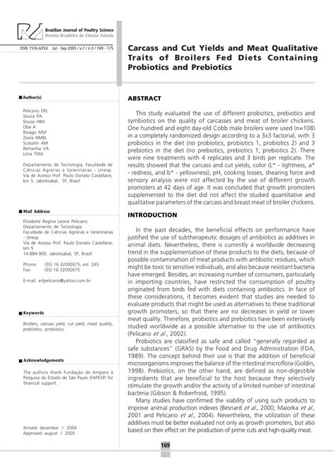 Pdf Carcass And Cut Yields And Meat Qualitative Traits Of Broilers Fed Diets Containing