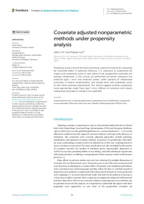 Pdf Covariate Adjusted Nonparametric Methods Under Propensity Analysis
