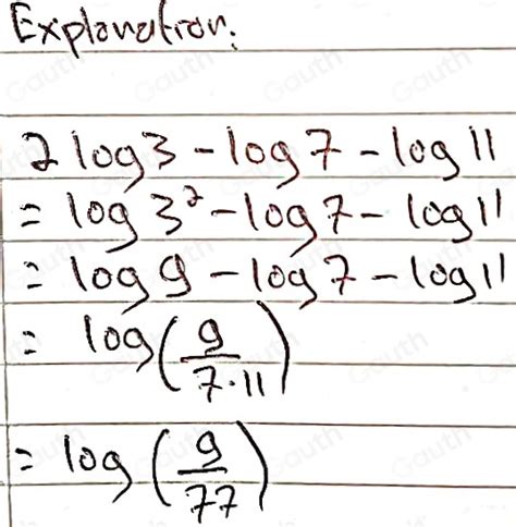 Solved 4 Write 2log 3 Log 7 Log 11 As A Single Logarithm A Log