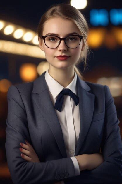 Premium Photo A Pretty European Girl In A Suit And Glasses On The