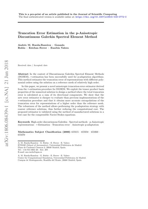 Pdf Truncation Error Estimation In The P Anisotropic Discontinuous Galerkin Spectral Element