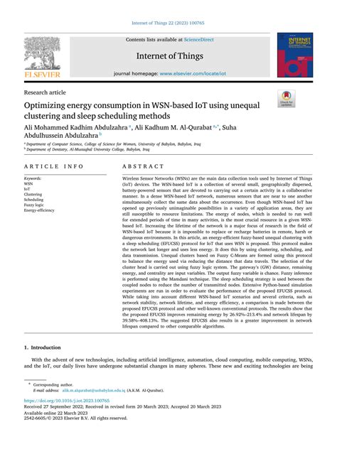 Pdf Optimizing Energy Consumption In Wsn Based Iot Using Unequal