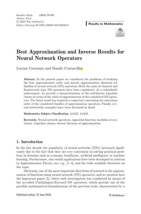 Pdf Best Approximation And Inverse Results For Neural Network Operators