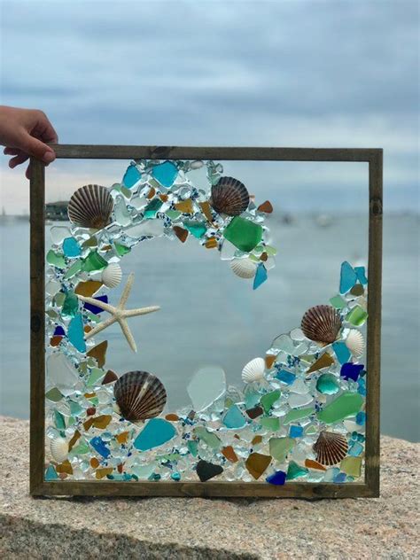 Large Beach Glass Coastal Windowmixed Media Sea Glass Mosaic Etsy Sea Glass Mosaic Beach