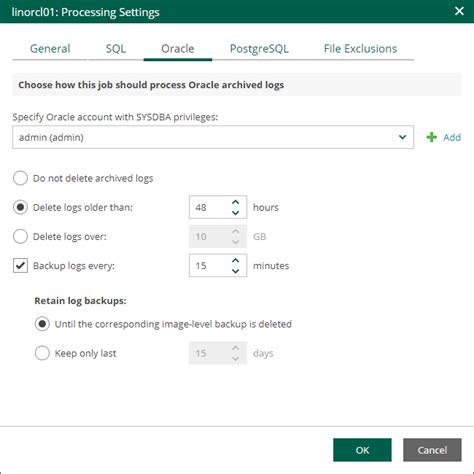 Oracle Archived Redo Log Settings Veeam Backup Enterprise Manager Guide
