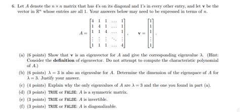 Solved Let A Denote The Nxn Matrix That Has S On Its Chegg