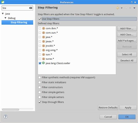 step filtering skip certain packages while debugging in eclipse