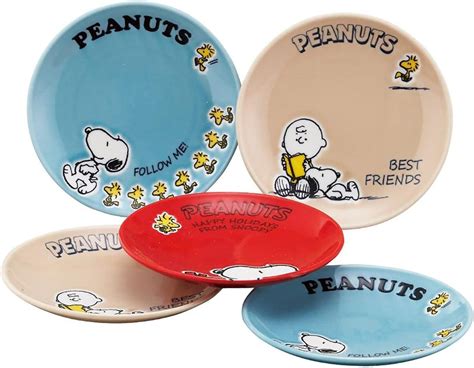 Peanuts Snoopy Ceramic Plates Dishes Set Of 5 Made In Japan Etsy