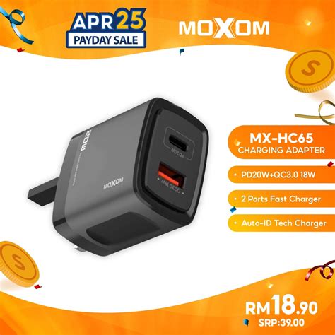 Moxom Mx Hc65 Pd Explorer 20w Qc3 0 Fast Charging Adapter Home Charger Shopee Malaysia