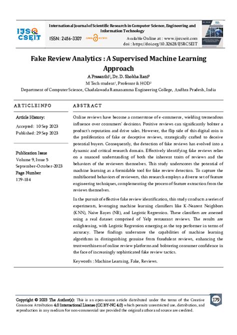 Pdf Fake Review Analytics A Supervised Machine Learning Approach