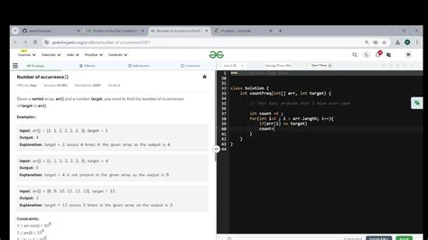 Number Of Occurrence Java Gfg Potd 12 12 24 Gfg Problem Of The Day Youtube