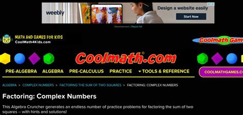 Coolmath Factoring Complex Numbers Exercises Activity For 6th 9th
