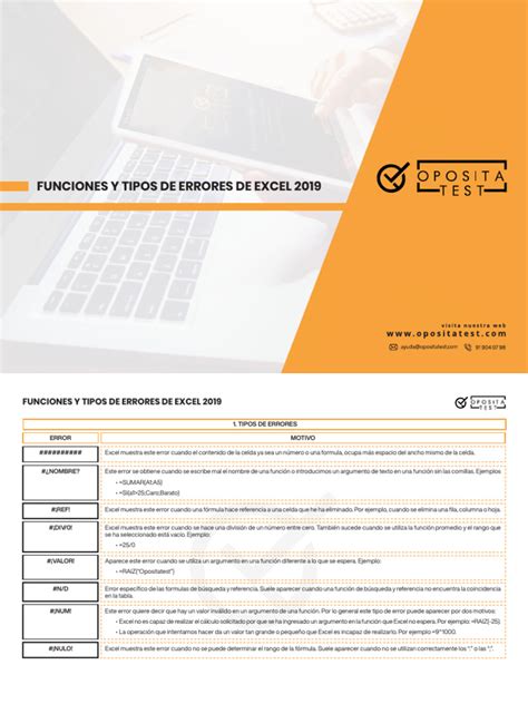Funciones Tipos Errores Excel 2019 2023 07 27 Pdf