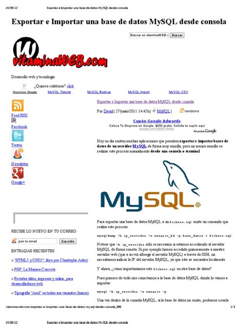 Exportar E Importar Una Base De Datos Mysql Desde Consola Pdf Mi