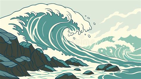 Ocean Wave Curl Surfing Wave Vector Design Generative Ai Stock Vector