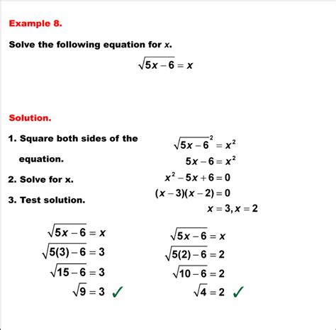 Math Example Solving Equations Solving Radical Equations Example 8