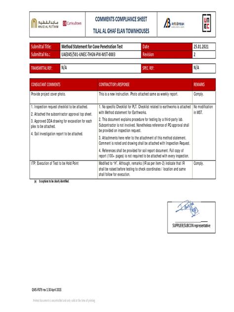 Method Statement For Cone Penetration Test Pdf