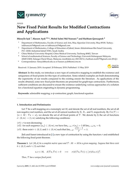 PDF New Fixed Point Results For Modified Contractions And Applications