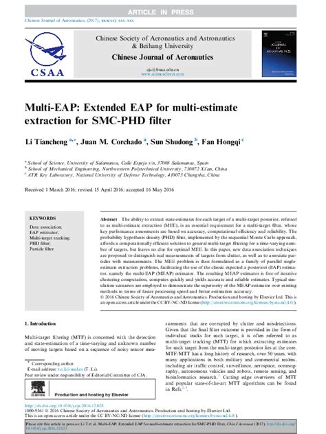 Pdf Multi Eap Extended Eap For Multi Estimate Extraction For Smc Phd Filter