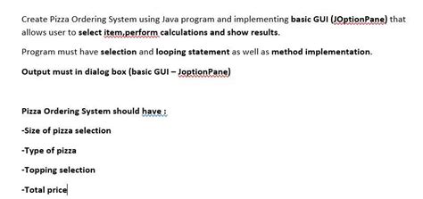 Solved Create Pizza Ordering System Using Java Program And