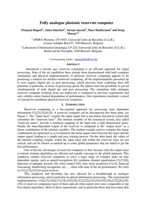 PDF Fully Analogue Photonic Reservoir Computer