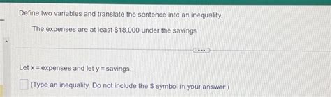 Solved Define Two Variables And Translate The Sentence Into