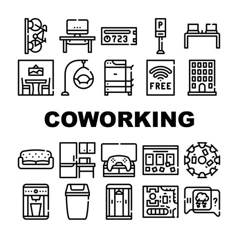 Premium Vector Coworking Work Office Collection Icons Set Vector Coworking Layout And