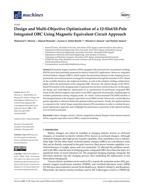 Pdf Design And Multi Objective Optimization Of A 12 Slot10 Pole Integrated Obc Using Magnetic