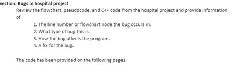 Solved Section Bugs In Hospital Project Review The Flowchart Pseudocode Course Hero